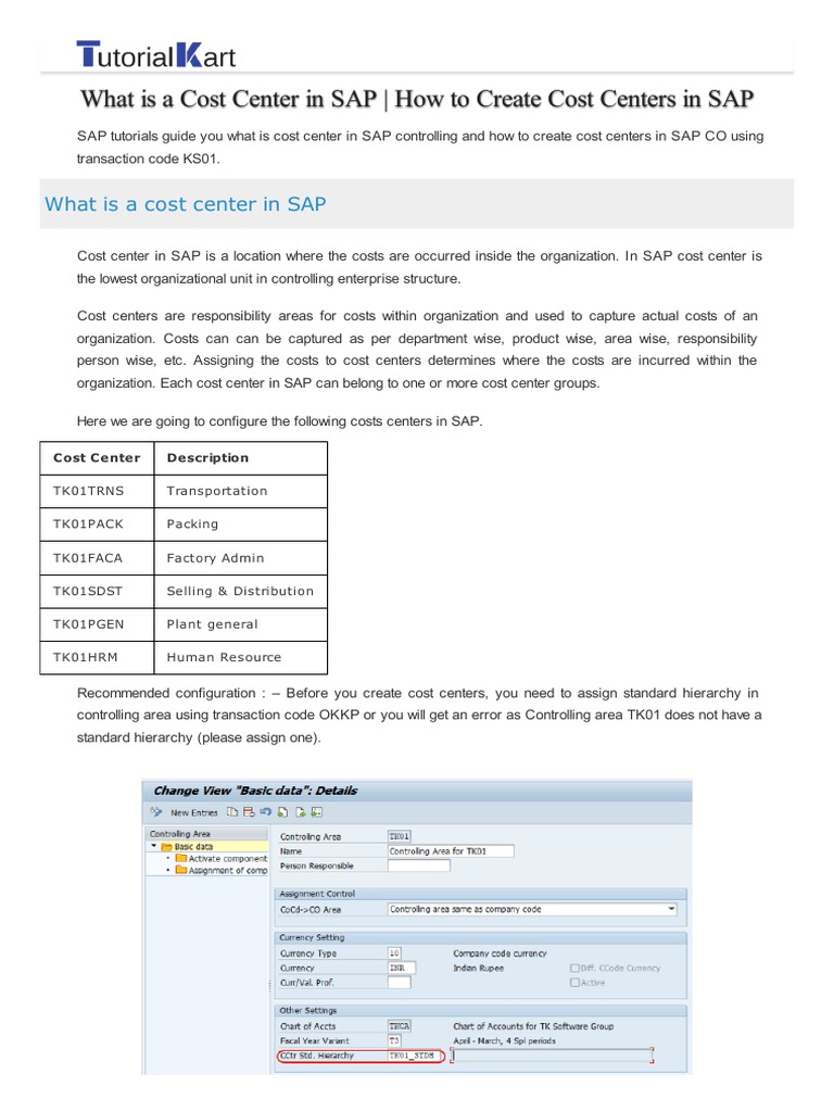 Cost Center in Sap Create Cost Cost Centers | PDF | Cost | Computer Data