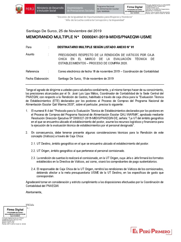 R7563.82753810$MEMORANDO MULTIPLE$ D000241-2019-MIDIS!PNAEQW-USME$Santiago de Surco$2019$11$25$1 ...