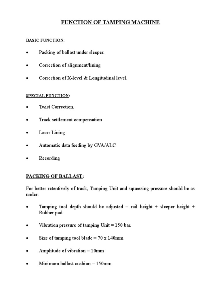 Function of Tamping Machine | PDF | Mechanical Engineering | Applied ...