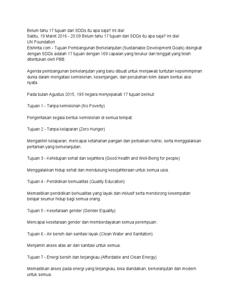17 Tujuan SDGs dan Penjelasannya | PDF | Ilmu Sosial | Teknologi & Rekayasa