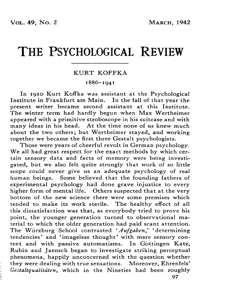 Kurt Koffka (1886-1941): A Founding Father of Gestalt Psychology | PDF ...