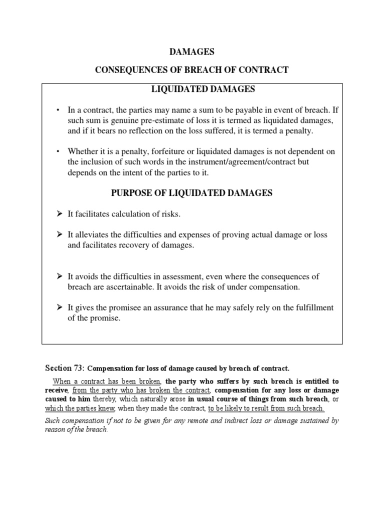 Final Notes On Contract Part II | PDF | Breach Of Contract | Damages