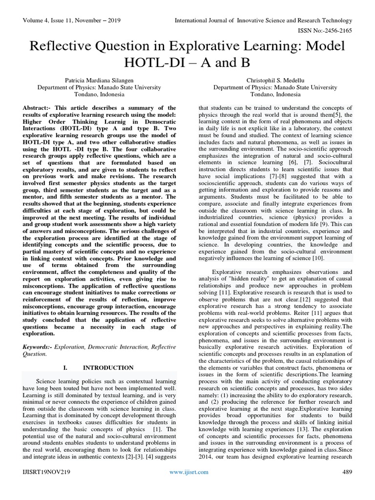 Reflective Question in Explorative Learning: Model HOTL-DI - A and B ...