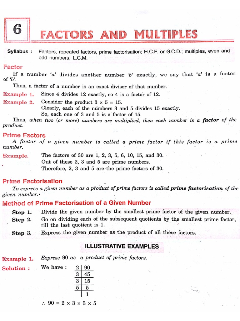 Factors and Multiples Icse Class 7 Maths by Rs Agarwal | PDF