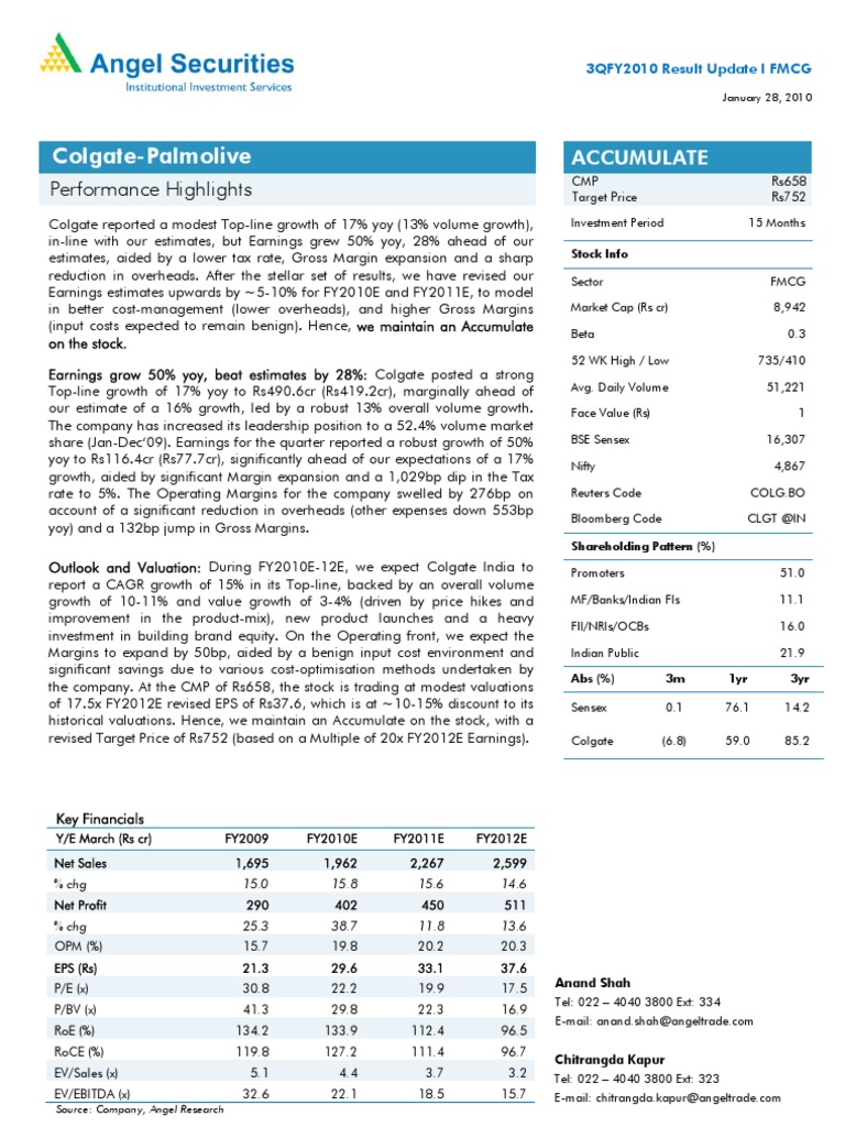Colgate-Palmolive: Performance Highlights | PDF | Financial Analyst ...