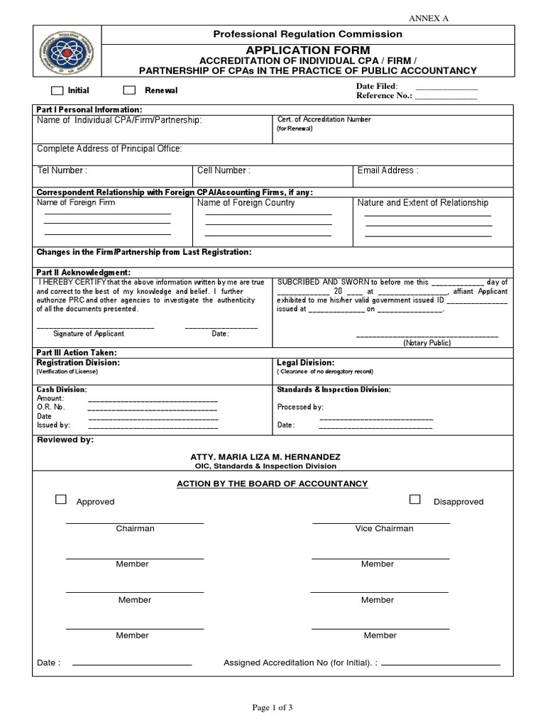 Annex-A-BOA-FORM - Application or Renewal PDF | PDF | Certified Public ...