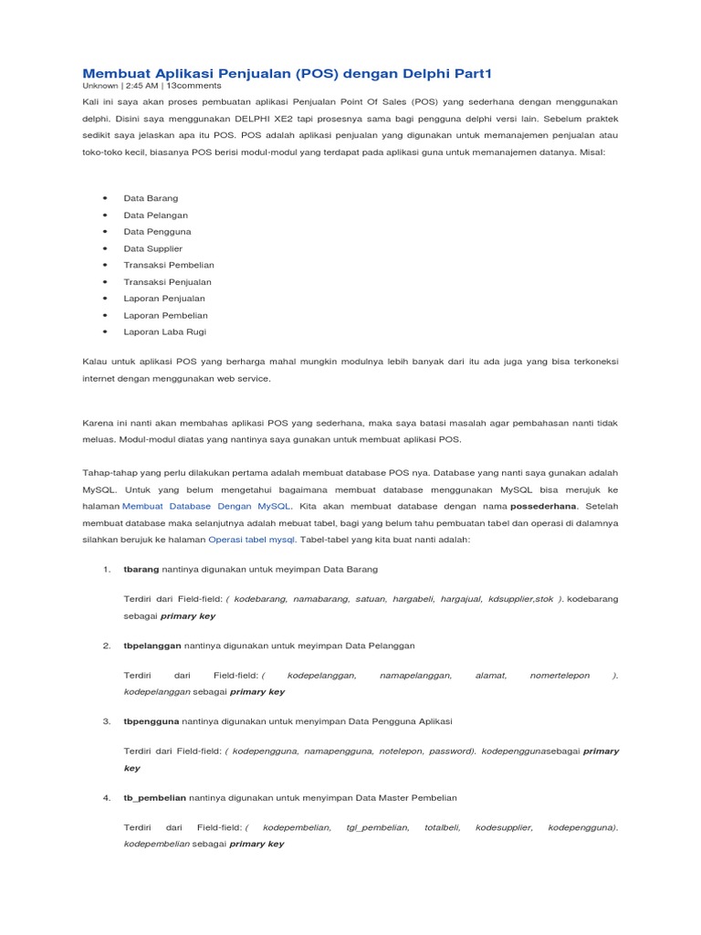 Membuat Aplikasi Penjualan Pos Dengan Delphi Part1 Pdf 