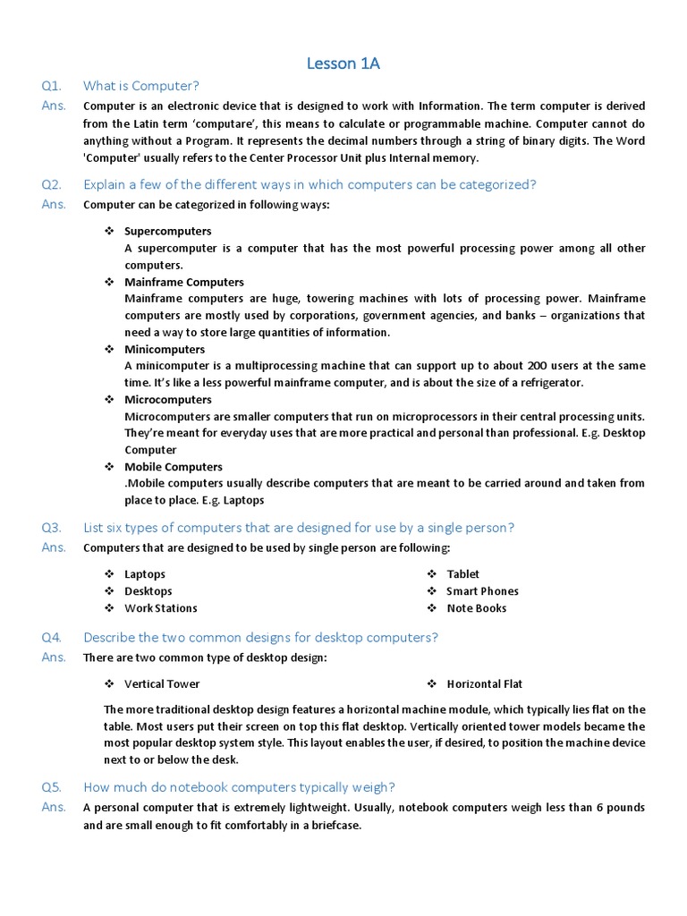 Introduction To Computer by Peter Norton Exercise 1A-1B Answers | PDF ...