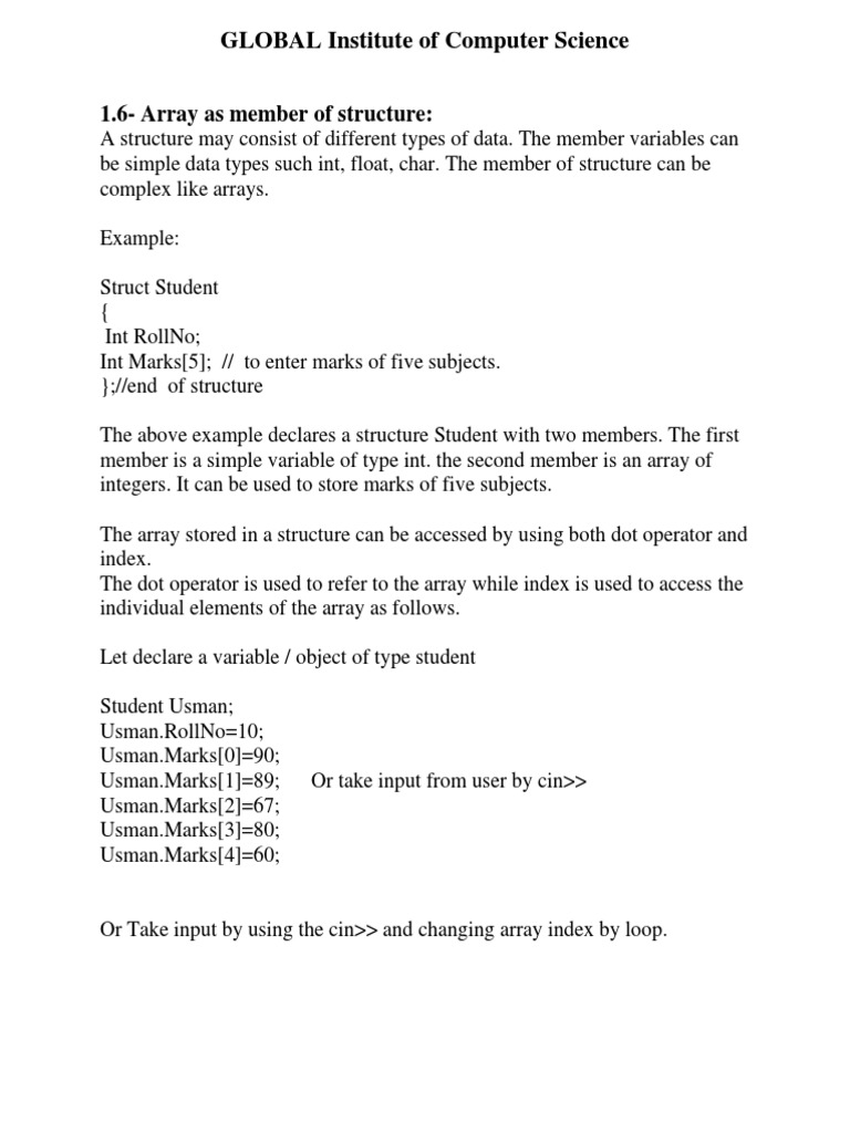 Arrays Inside Struct | PDF | Array Data Structure | Data Type