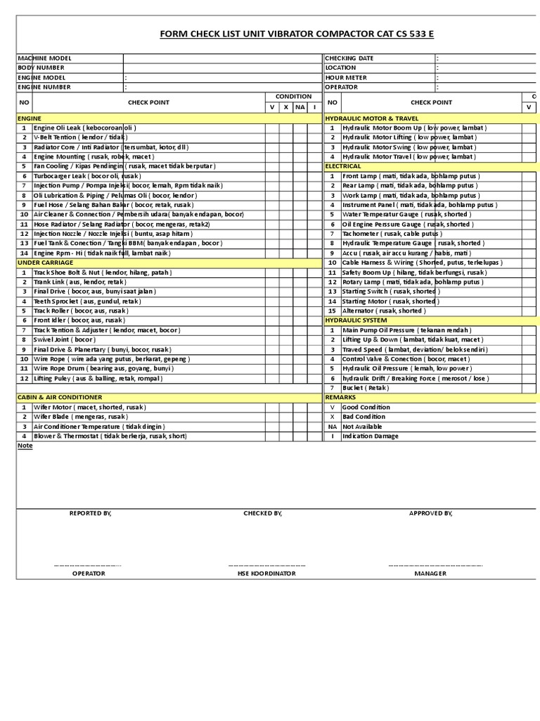 Form Checklist Alat 2 | PDF | Engines | Mechanical Engineering