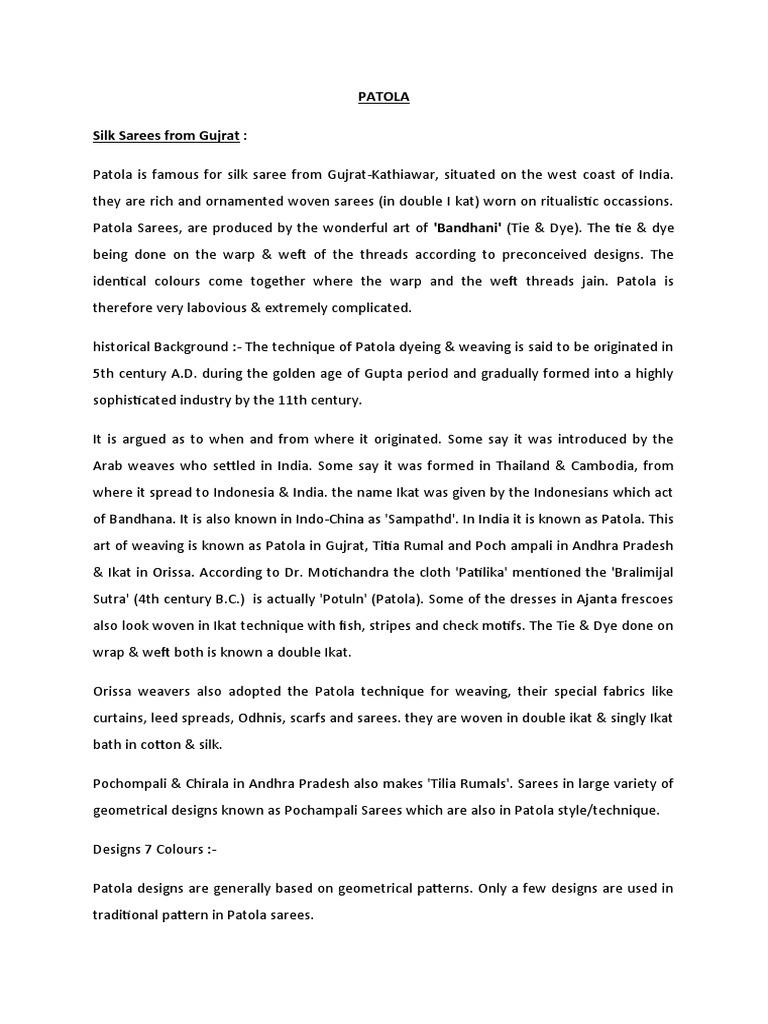 Patola The Resist Dyeing Technique of Gujarat | PDF | Weaving | Textiles