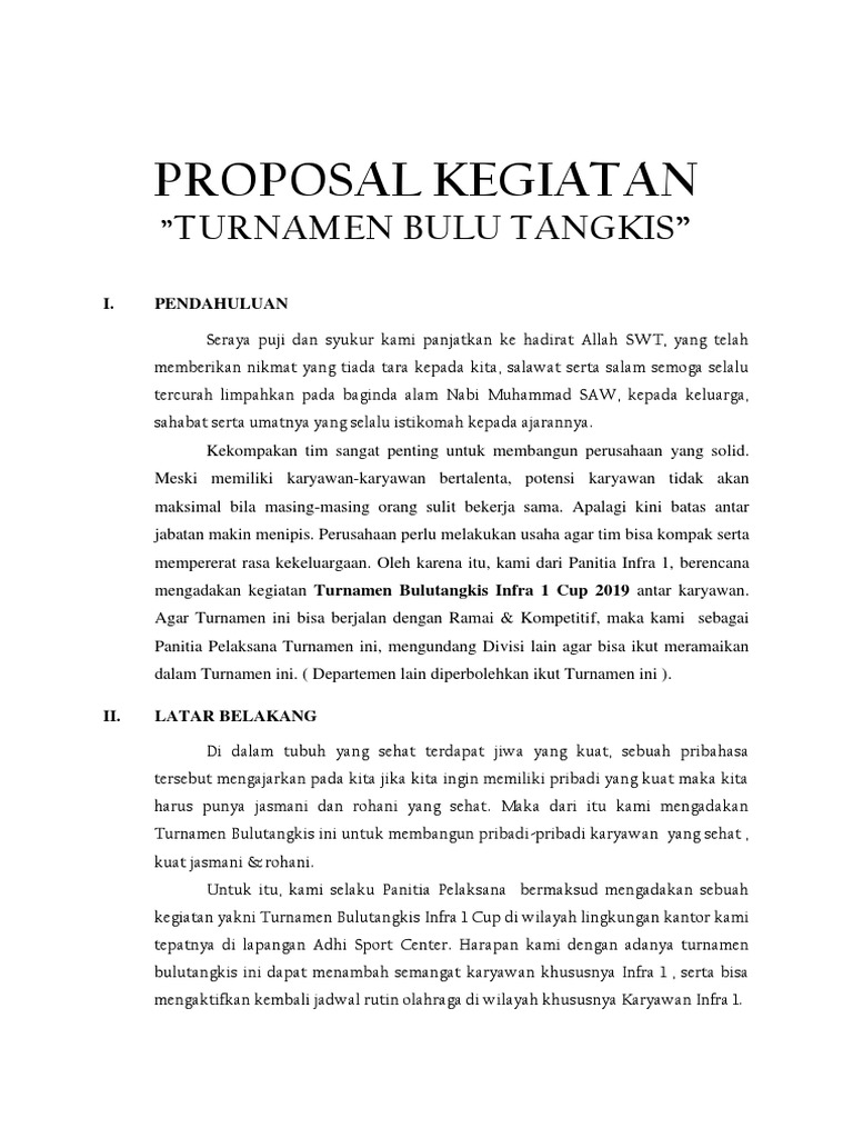 Proposal Cup Bulutangkis | PDF