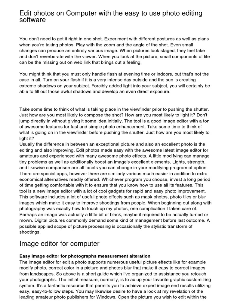 Easy Photo Editing Software Guide | PDF | Photograph | Image Editing