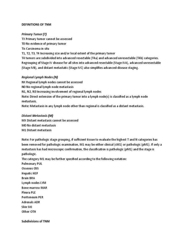 Primary Tumor (T) : Definitions of TNM | PDF | Metastasis | Human ...
