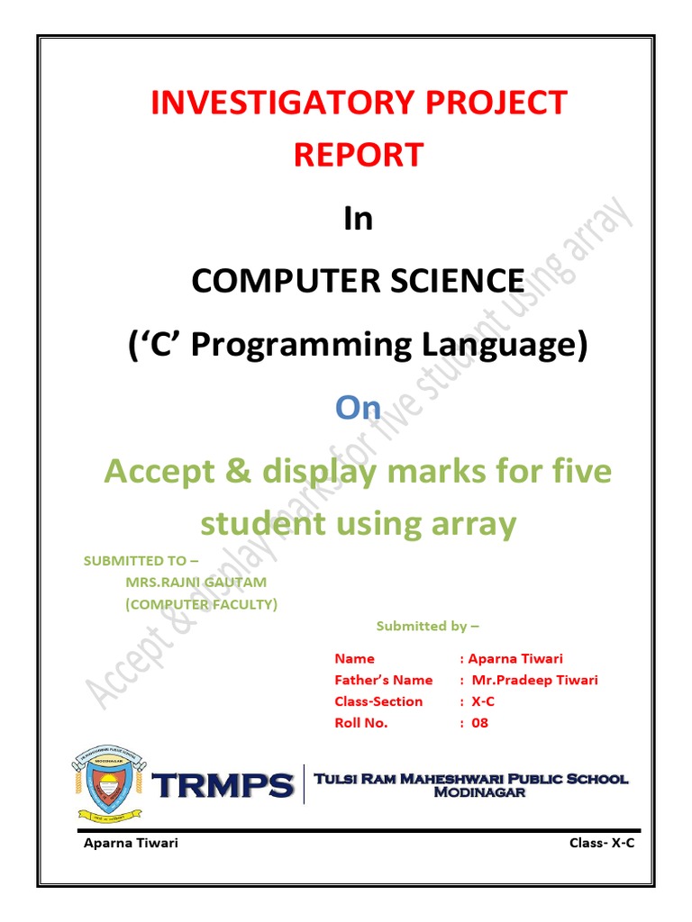 Accept & Display Marks For Five Student Using Array | Download Free PDF | Array Data Structure ...