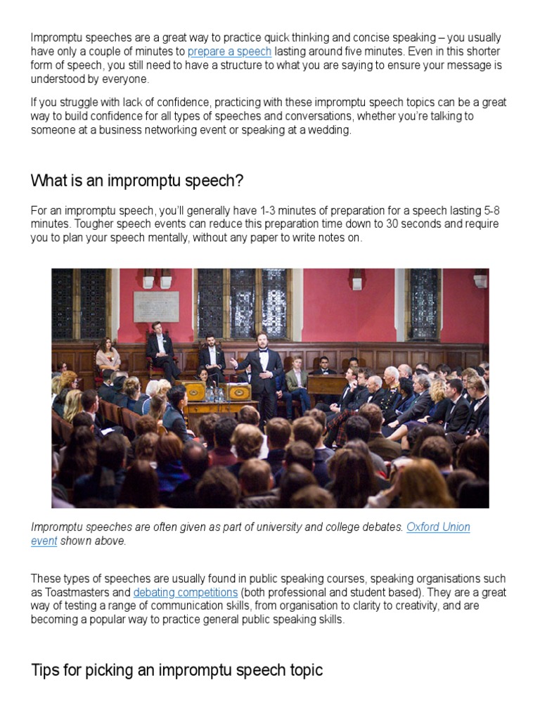 45 Impromptu Speech Topics and Ideas | PDF | Public Speaking | Poverty