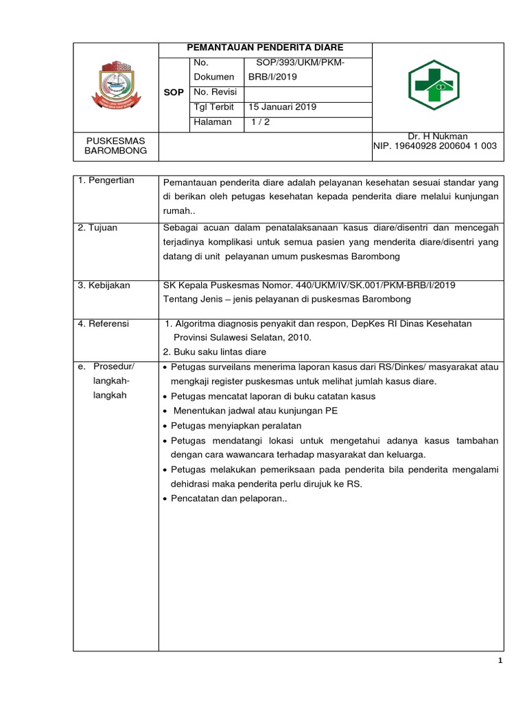 SOP Diare | PDF | Kesehatan Holistik | Sains & Matematika