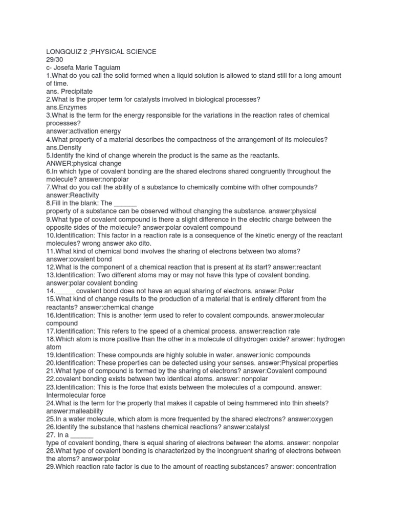 Physical Science 1 1 | PDF | Momentum | Chemical Compounds