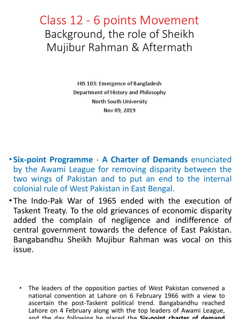 Class 14 - Six Point Program of Awami League 1966 | PDF | Government