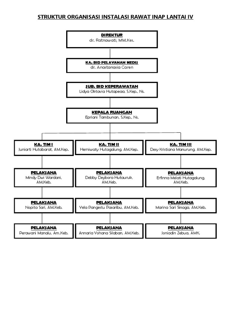 Struktur Organisasi Instalasi Rawat Inap Lantai IV | PDF