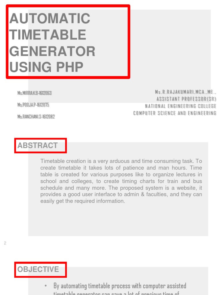 Automatic Timetable Generator Using Php 1 Pdf Php Input Output