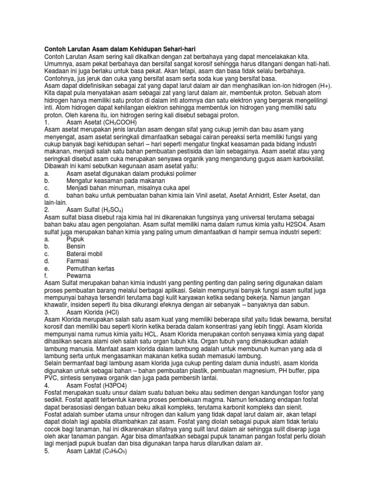 Contoh Larutan Asam Dalam Kehidupan Sehari-Hari | PDF