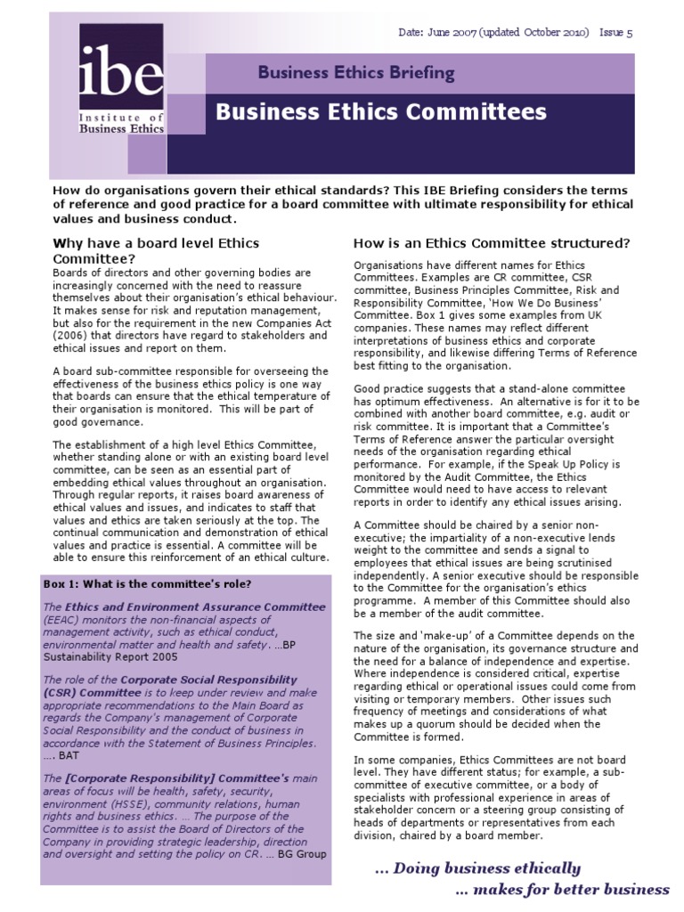 Ethic Committee | PDF | Business Ethics | Corporate Social Responsibility