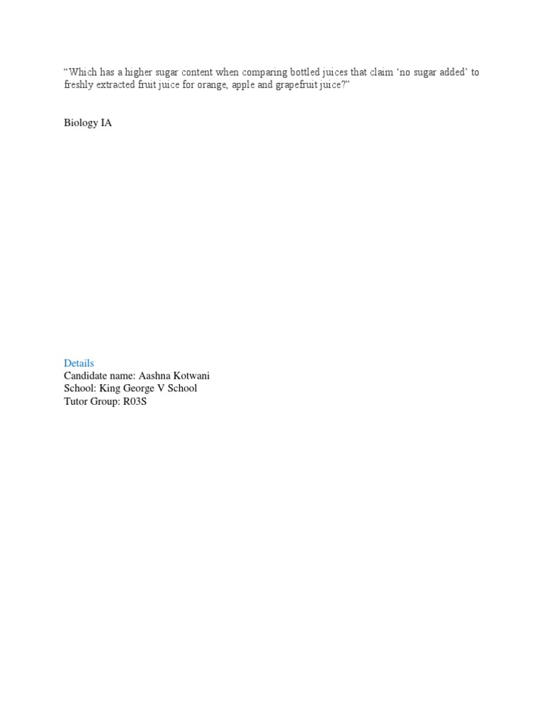 IB Biology IA Sample | PDF | Sucrose | Fructose