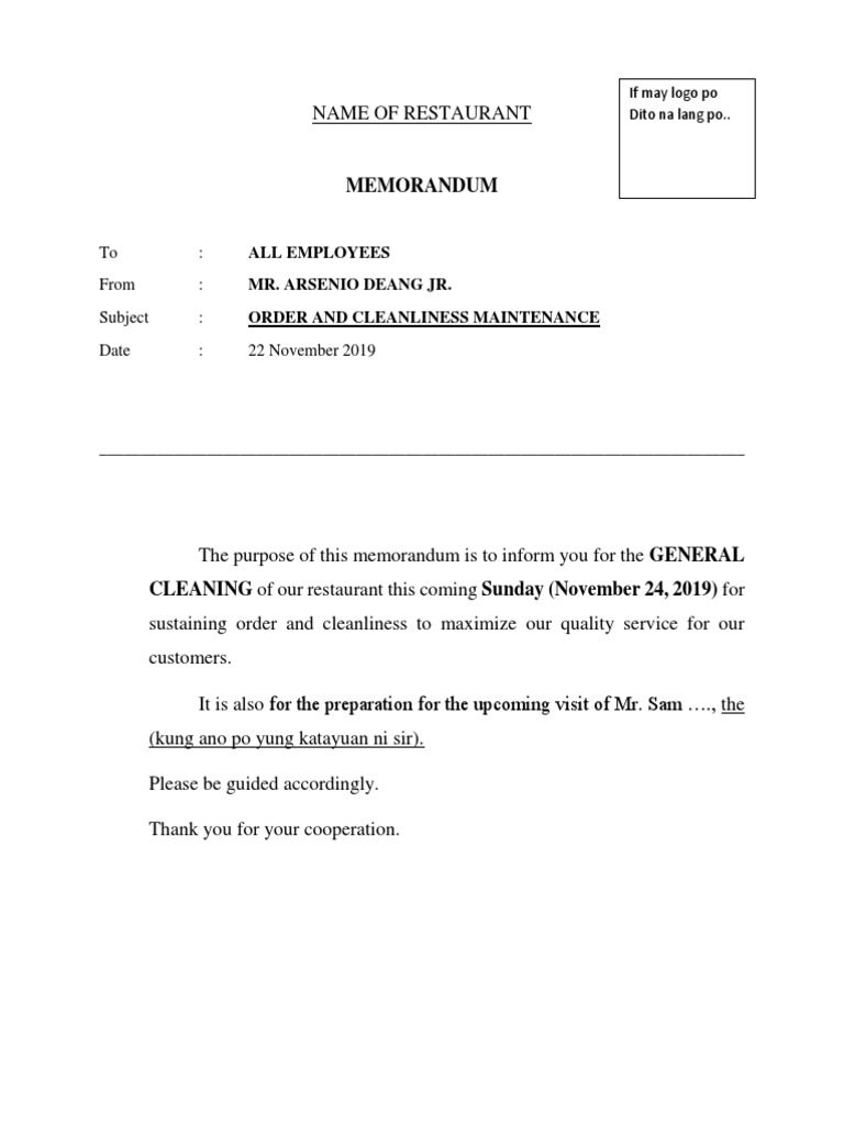 Memorandum-Gen Cleaning | PDF
