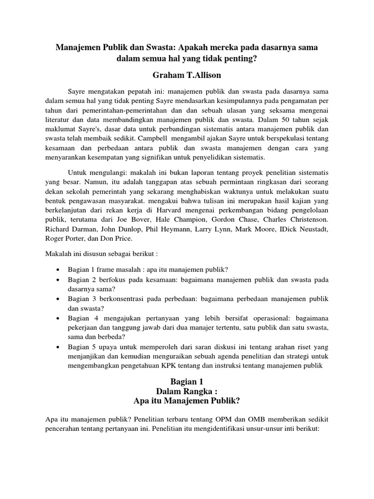 Manajemen Publik Dan Swasta Graham T Allison | PDF | Karier ...