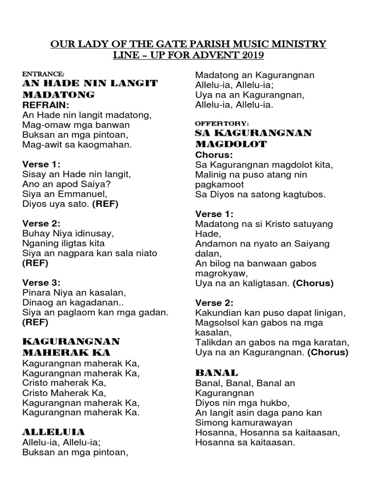 Bikol Advent Songs Lyrics 2019 | PDF