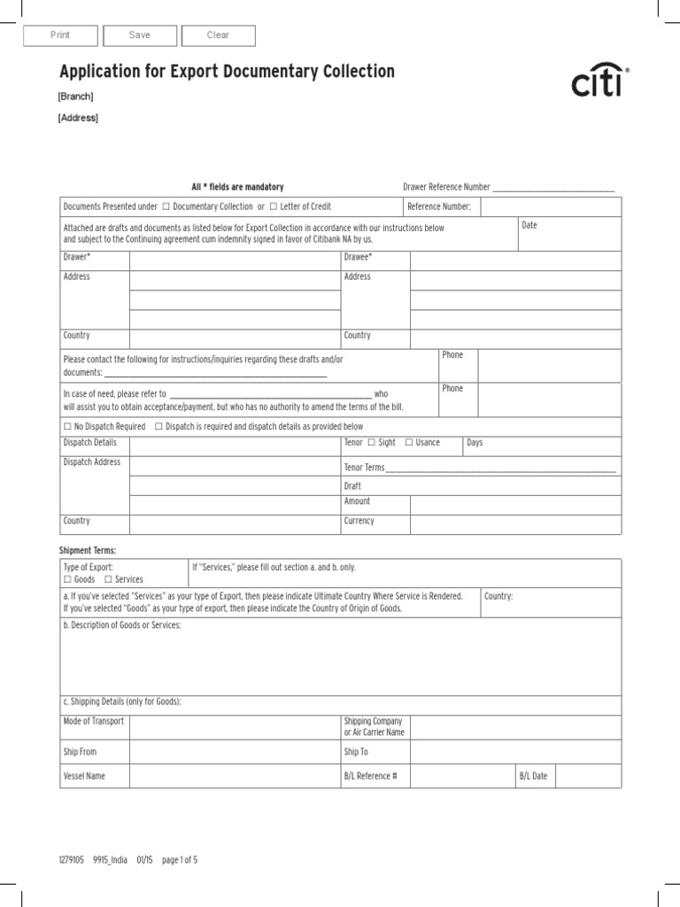 CITIBANK Export Document Collections Application PDF | PDF | Letter Of ...