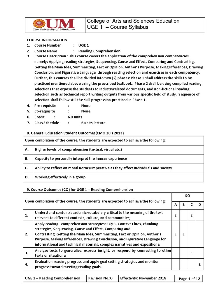 UGE 1 (Reading Comprehension) - FINAL | PDF | Reading Comprehension ...