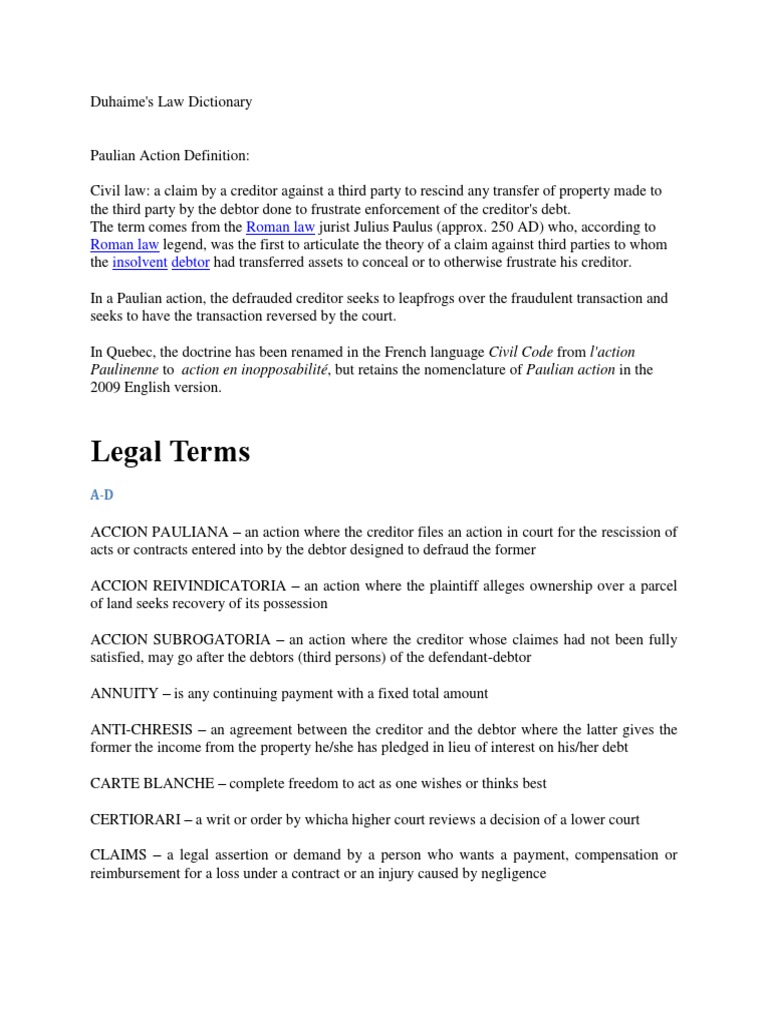 Accion Pauliana | PDF | Debtor | Loans