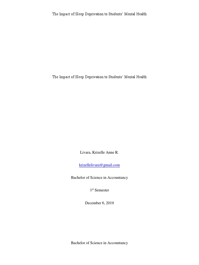 The Impact of Sleep Deprivation To Student' Mental Health | PDF | Sleep ...
