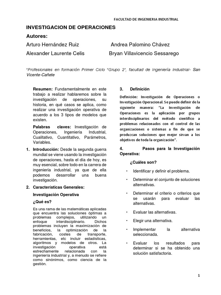 Paper Investigacion Operativa | PDF | La investigación de operaciones ...