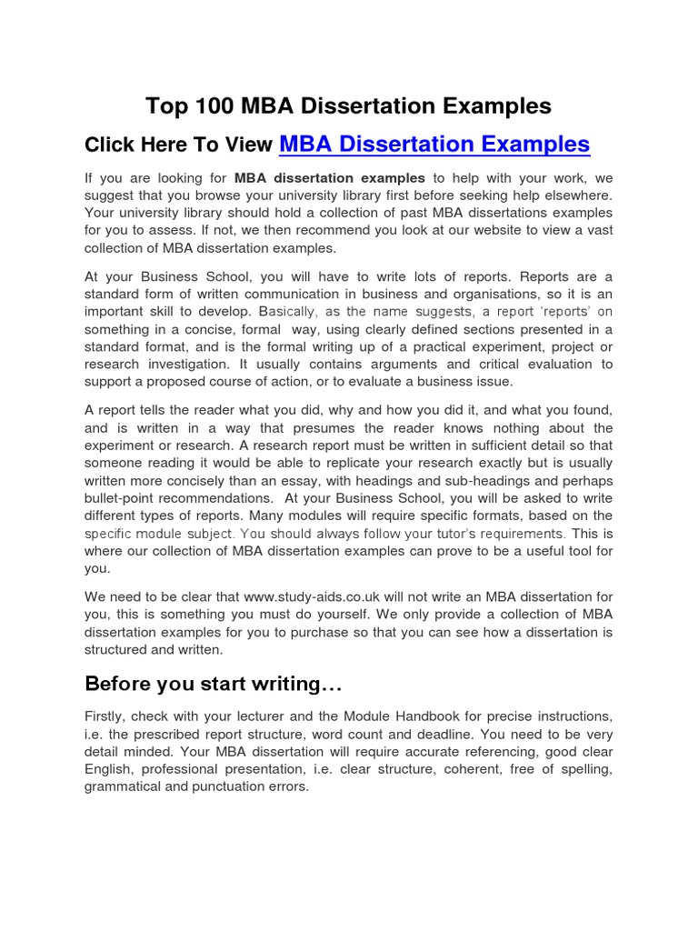 Top 100 Mba Dissertation Examples | PDF | Strategic Management ...
