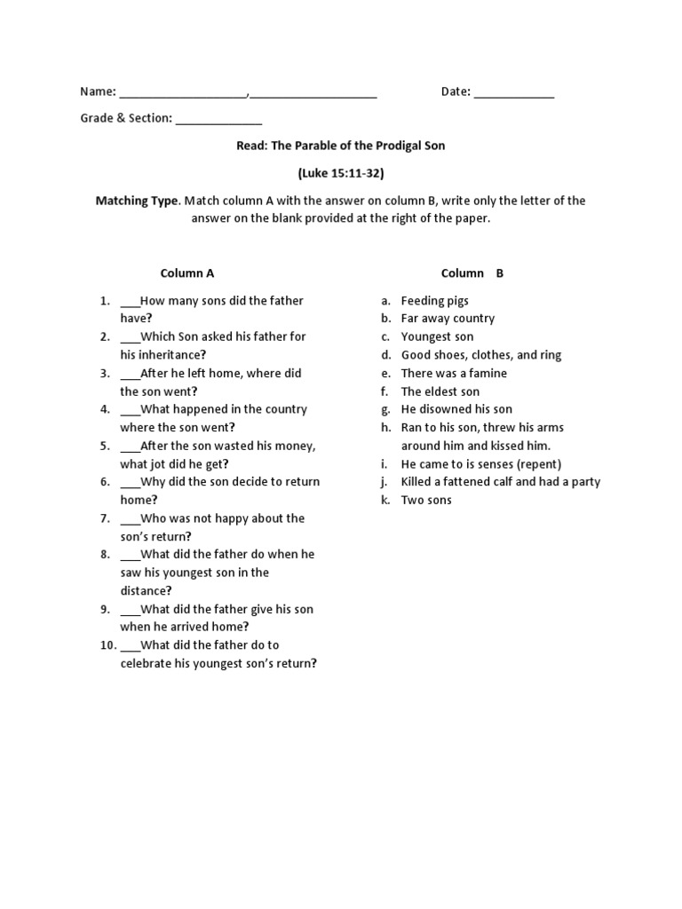 The Parable of The Prodigal Son | PDF