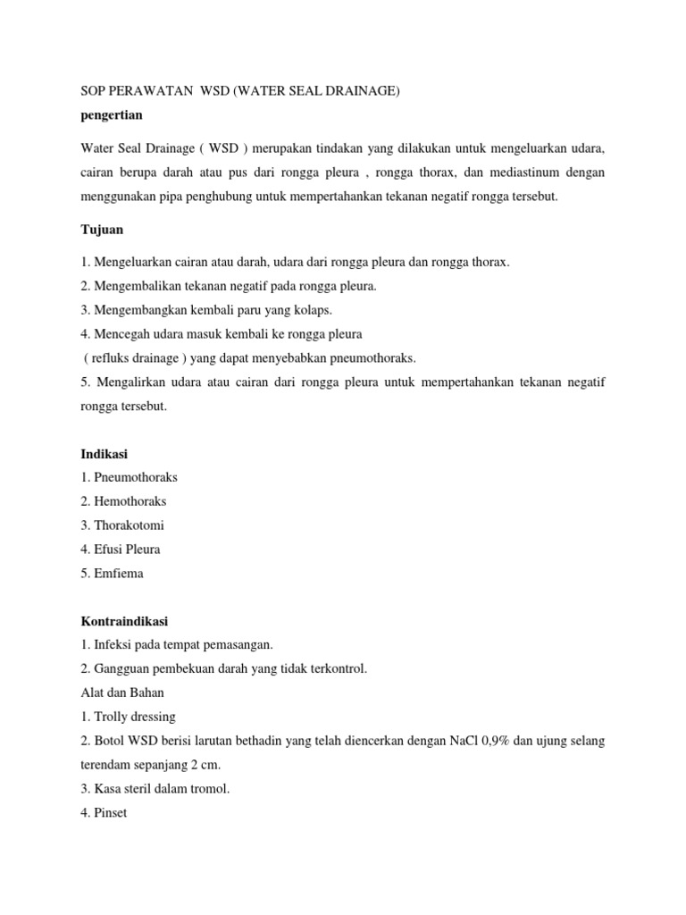 Sop Perawatan WSD | PDF