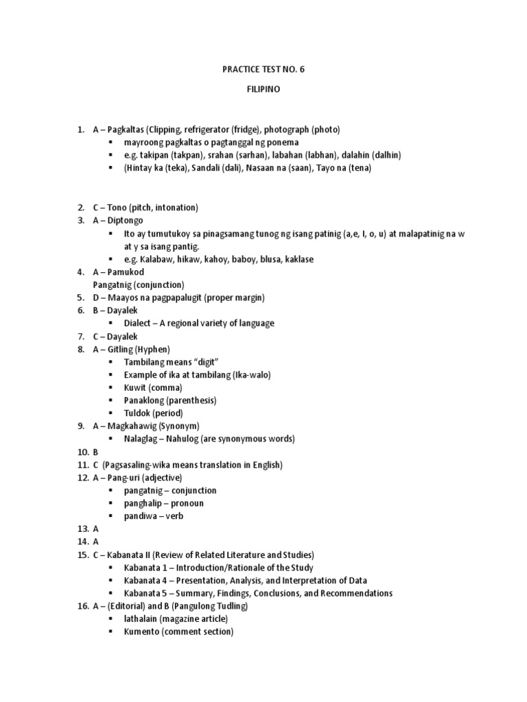 Practice Test in Filipino | PDF