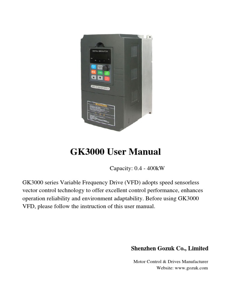 GK 3000 Variable Frequency Drive User Manual PDF | PDF | Electric Motor ...