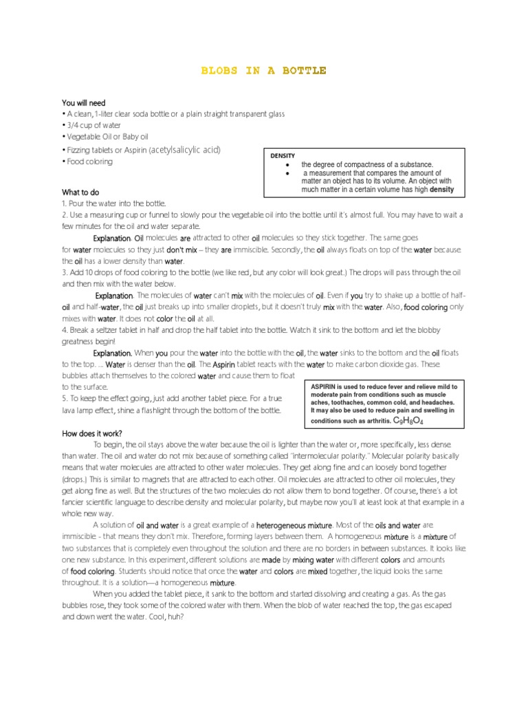 Blobs in A Bottle | PDF | Solution | Chemical Polarity