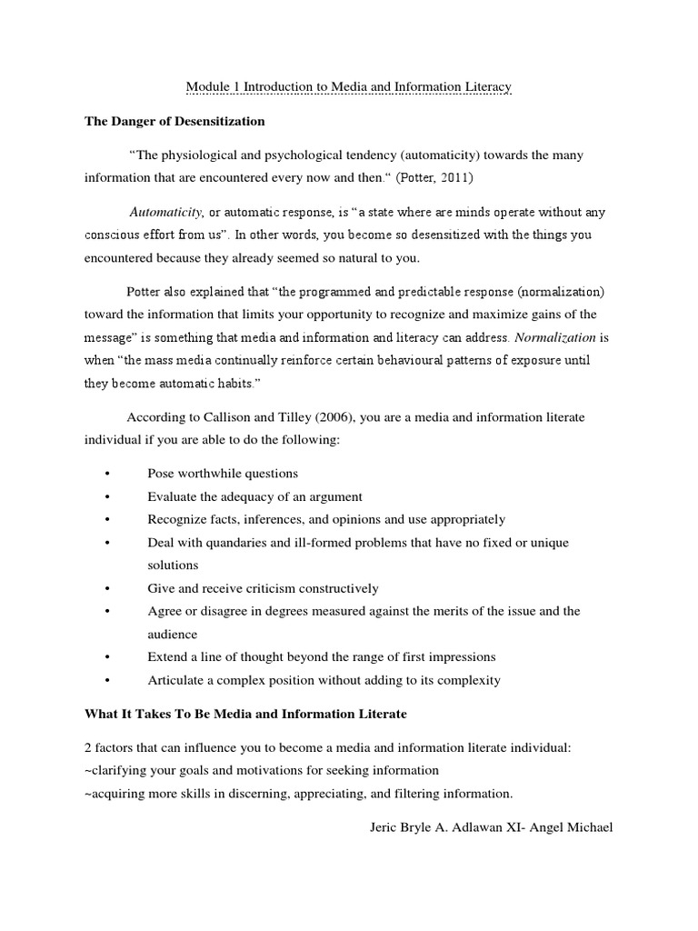 Module 1 Introduction To Media and Information Literacy | PDF | Mass ...