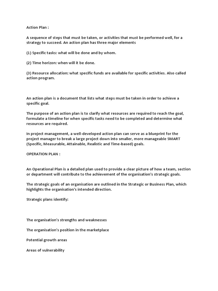 Action Plan Vs Operational Plan | PDF | Goal | Strategic Planning