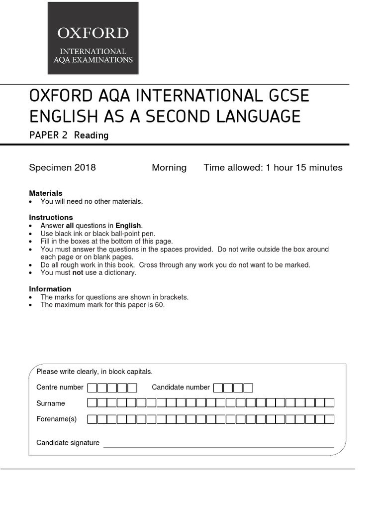 9280 International Gcse English As A Second Language Reading Question Paper v2 PDF | Download ...