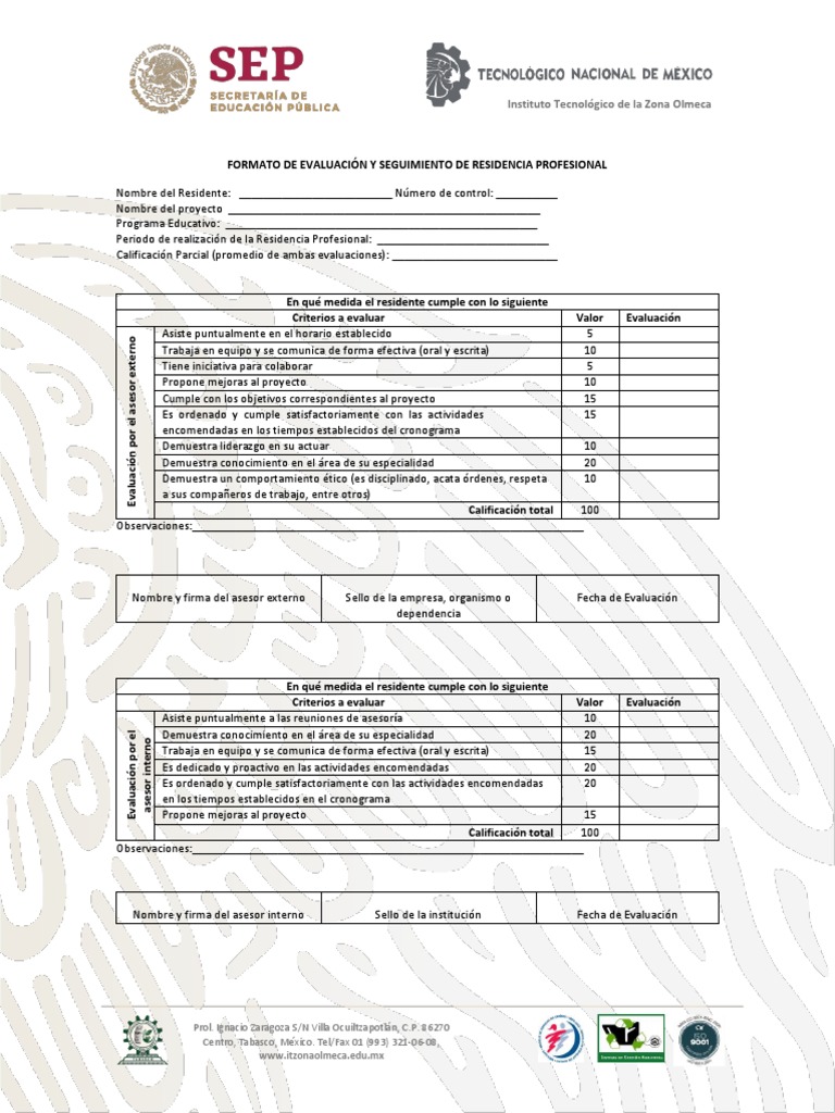 Formato de Evaluación de Reporte de Residencia Profesional | PDF | Evaluación | Estadísticas