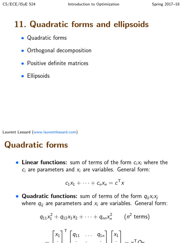 11 - Quadratic Forms and Ellipsoids | PDF | Eigenvalues And Eigenvectors | Matrix (Mathematics)