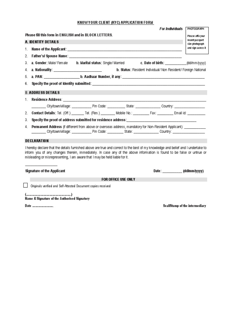 Microsoft Word KYC Application Form - doc.PDF Individual | PDF ...