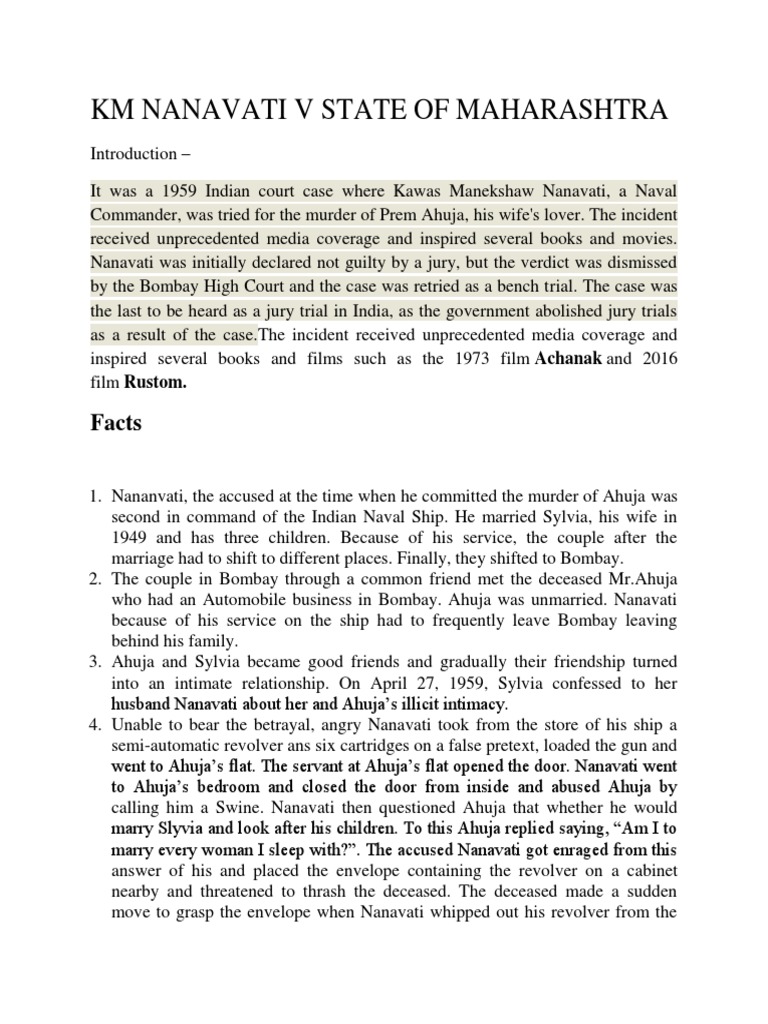 Nanavati Case: 1959 Murder Trial Summary | PDF | Public Law | Criminal Law
