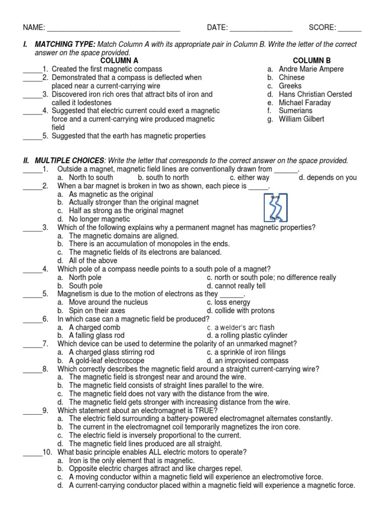 Electromagnetism Assessment Quiz | PDF | Magnetic Field | Electric Motor